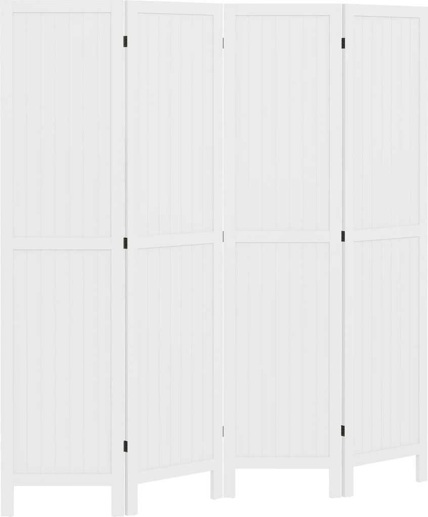HOMCOM Dřevěné Předěly do Interiéru Skládací 4 Panely Dřevo 160 x 170 cm Bílá