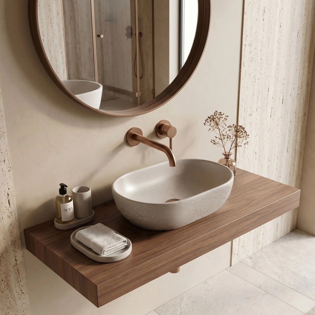 Rea Mira, oválné umyvadlo na desku, 375x255x120mm, béžová-imitace kamene, REA-U3224