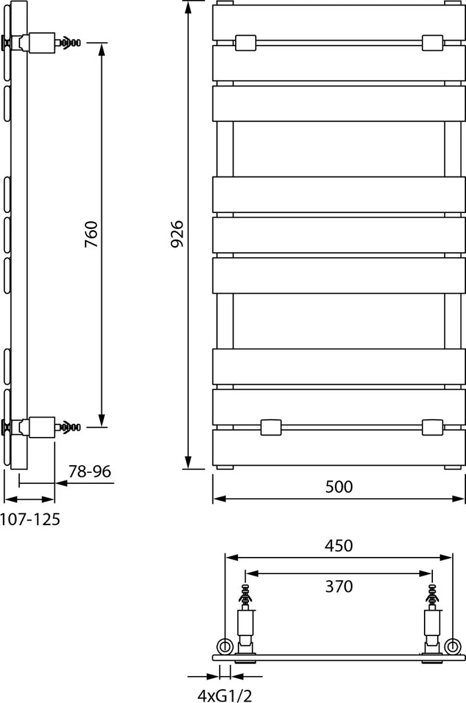 Aqualine Aqualine, BONDECO topné těleso 500x926mm, černá mat, DC592B