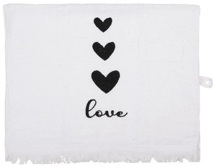 Bílý froté ručník se srdíčky a nápisem Love – 40x66 cm