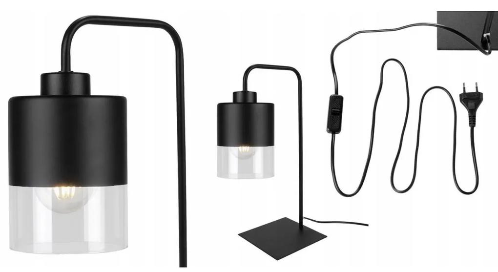 Stolní lampa ROMA, 1x černé/transparentní skleněné stínítko