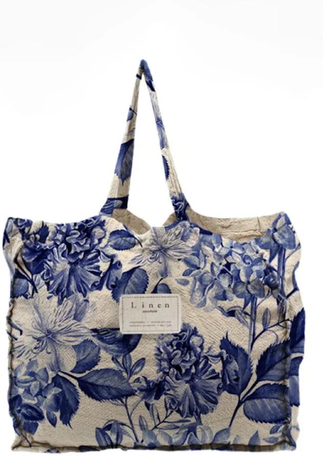 Látková taška Linen Couture Blue Flowers, šířka 50 cm
