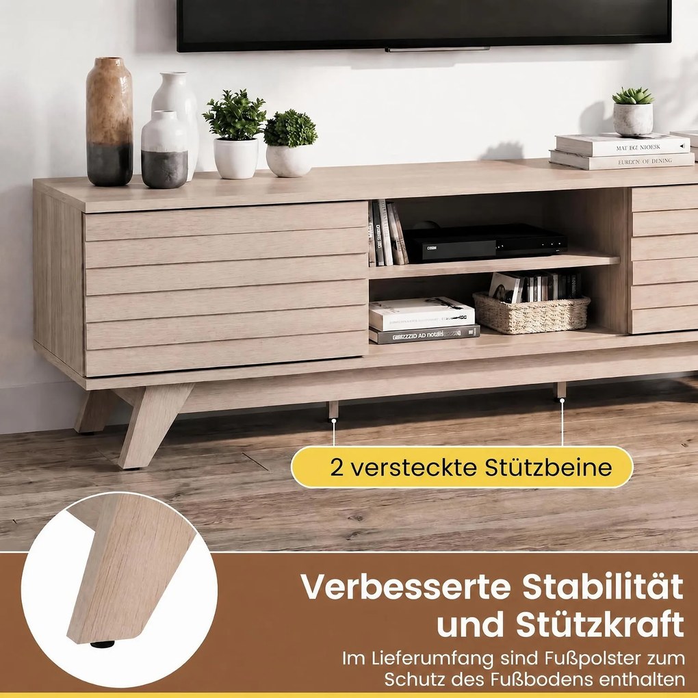 Costway TV stolek pro televizory do 55 palců s posuvnými dvířky, dub