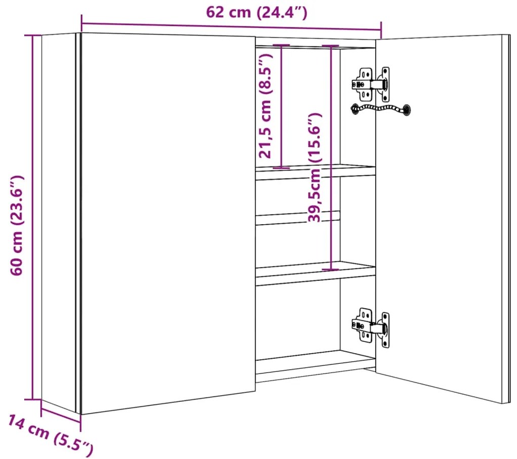 vidaXL Marketos LED koupelnová skříňka se zrcadlem zářivě šedá 62 x 14 x 60 cm