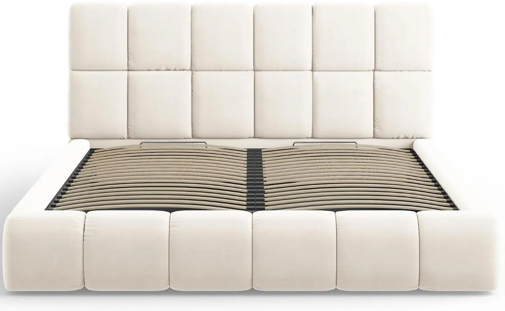 Béžová sametová dvoulůžková postel MICADONI Bellis 160 x 200 cm