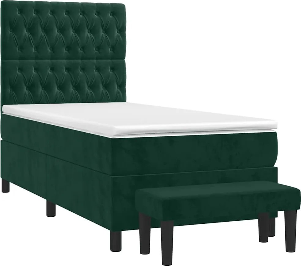 Box spring postel s matrací tmavě zelená 90x190 cm samet 3137998