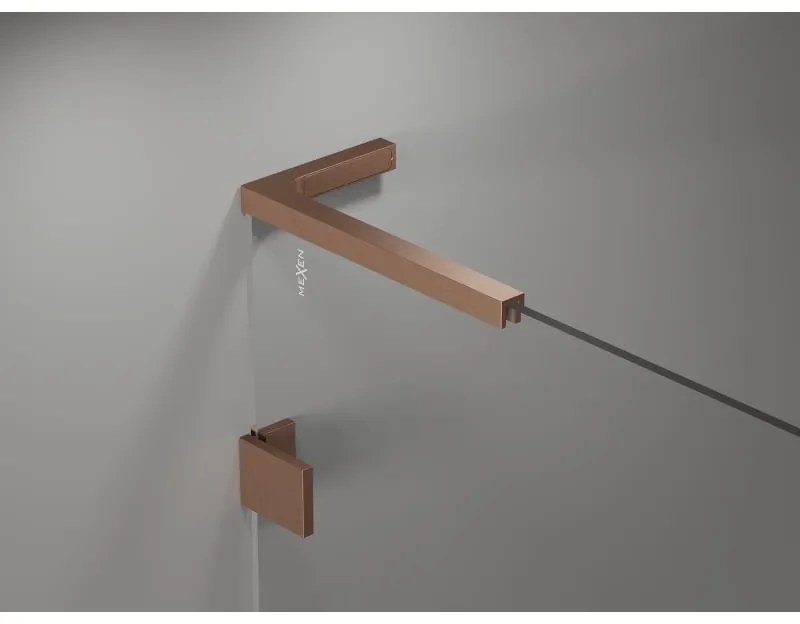 Mexen Lunar, L pětiúhelníkový sprchový kout naklápěcí doleva 100 x 80 cm, 8mm čiré sklo, profil měděná matná, 831L-100L-080P-65-00-L
