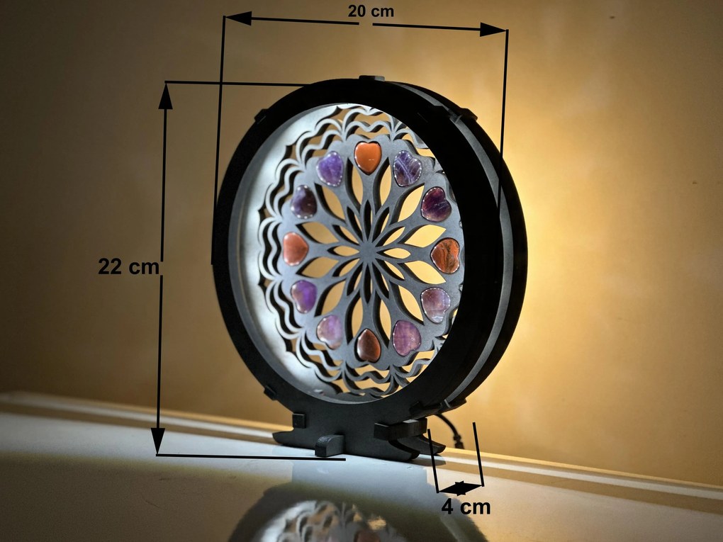 Li-Go "Srdce, ametystová/karneolová mandala" Stolní lampa 20x22 cm černá s patinou