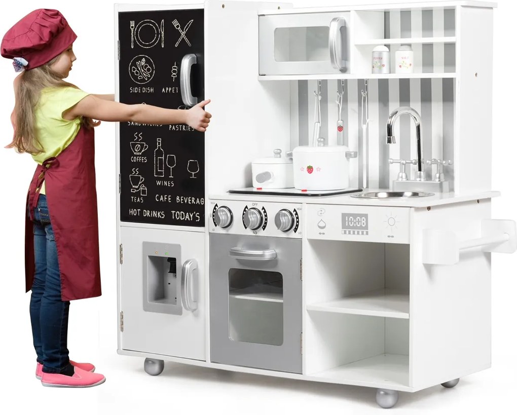 Costway Dětská kuchyňka s tabulí a simulovanými zvuky – 83 × 32 × 80 cm, bílý