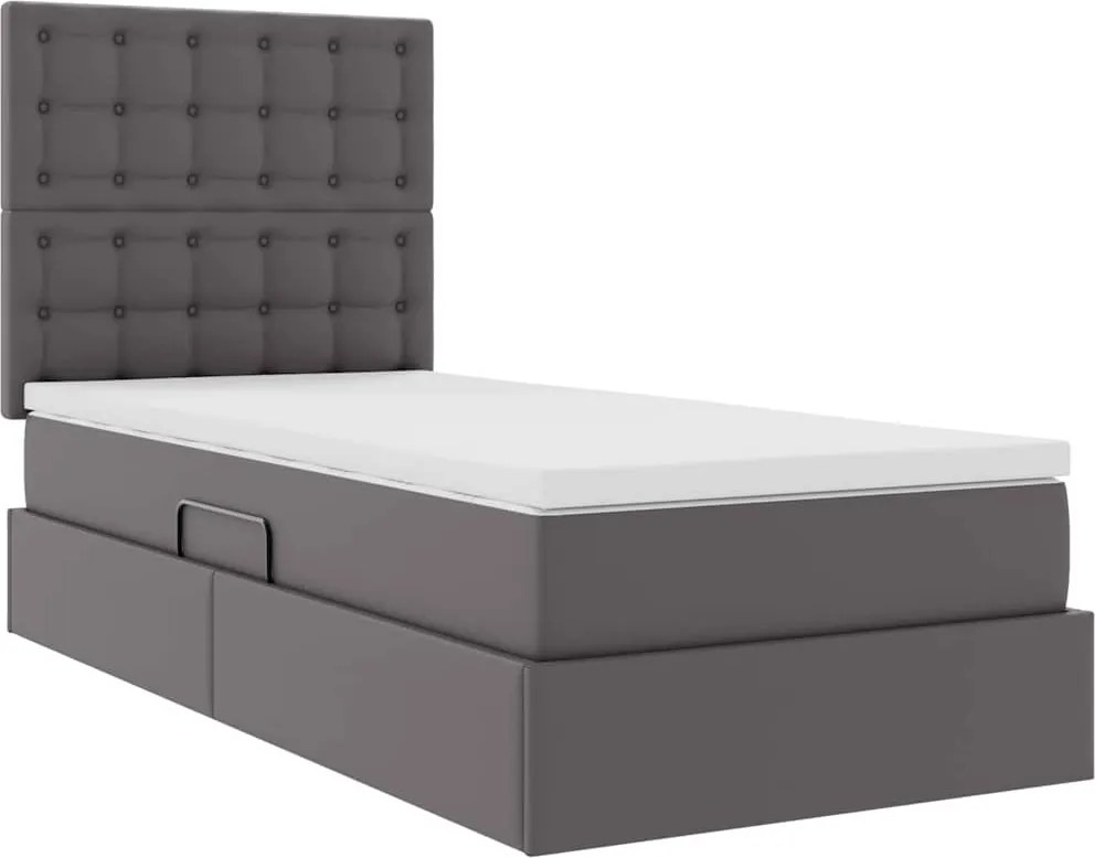 Postel s úložným prostorem s čelo Šedá 100 x 200 cm Umělá kůže 3371655