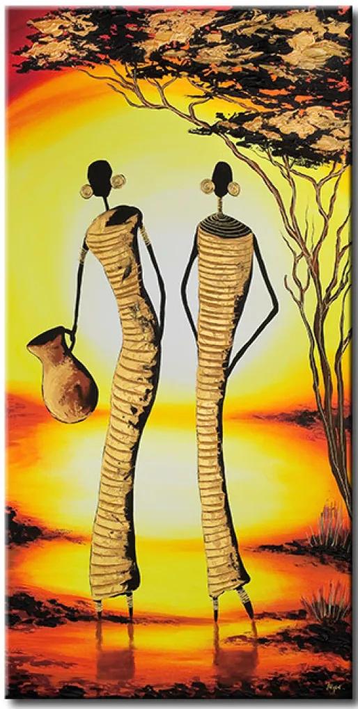 Obraz Africký motiv (1dílný) - siluety vysokých lidí na pozadí přírody