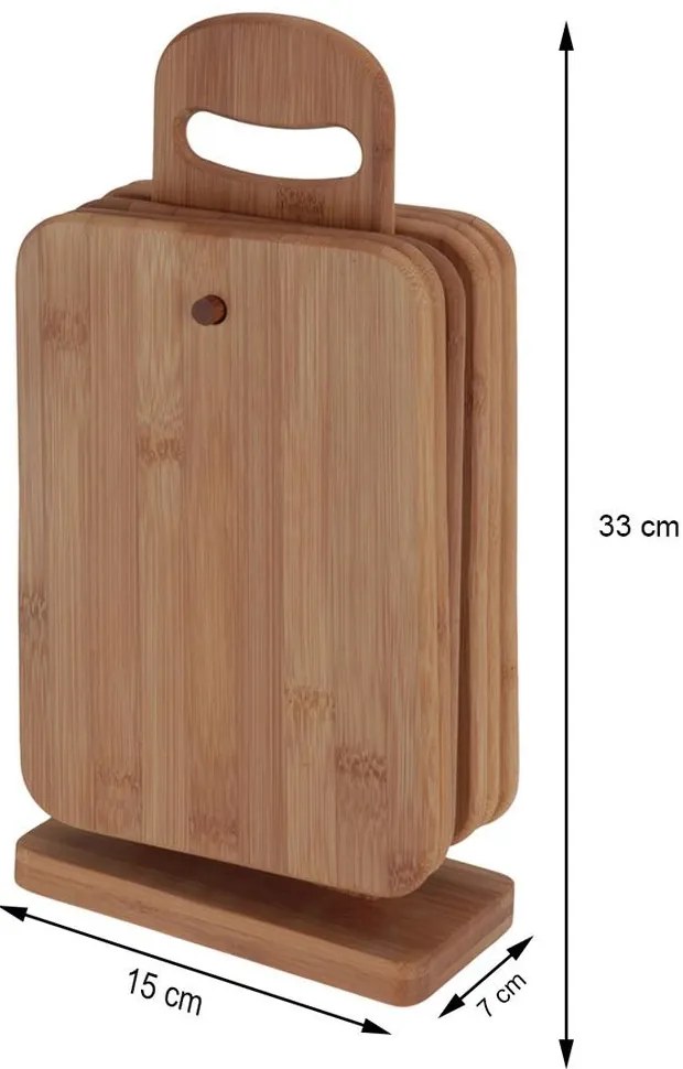 Prkénko na krájení se stojanem Set, bambus, sada 6ks, 22x15 cm