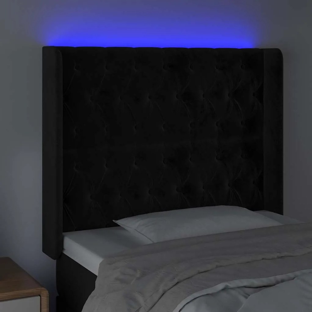 Čelo postele s LED černé 103 x 16 x 118/128 cm samet 3124428