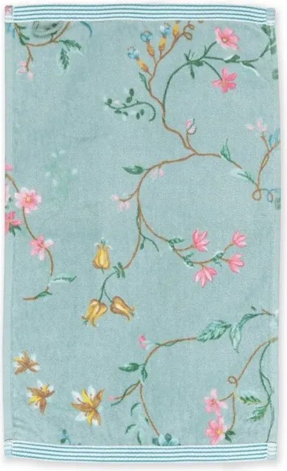 Pip Studio ručníky z bavlněného froté Les Fleurs, modré (Luxusní ručníky z bavlněného froté v designu Les Fleurs v modré barvě)