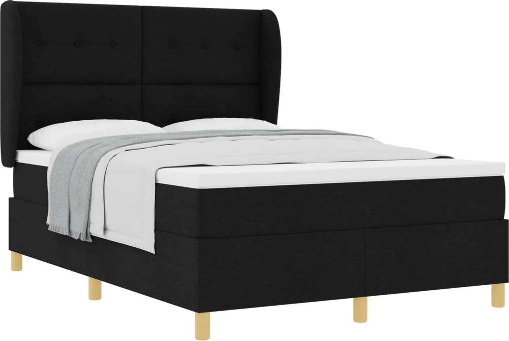 Postel s boxspringem s čelo Černý 190 x 140 cm textil 3340748