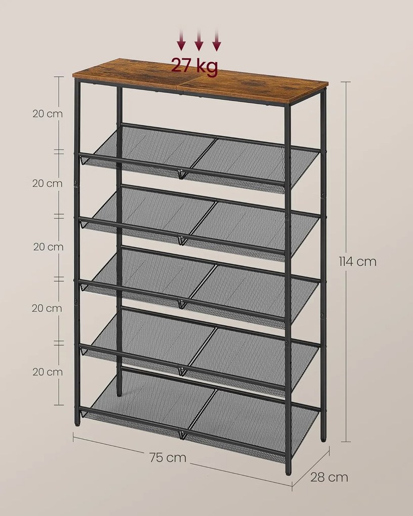 Botník Vasagle Melas 114 cm černý/hnědý