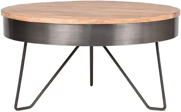 Šedý odkládací stolek s deskou z mangového dřeva LABEL51 Saran, ⌀ 80 cm