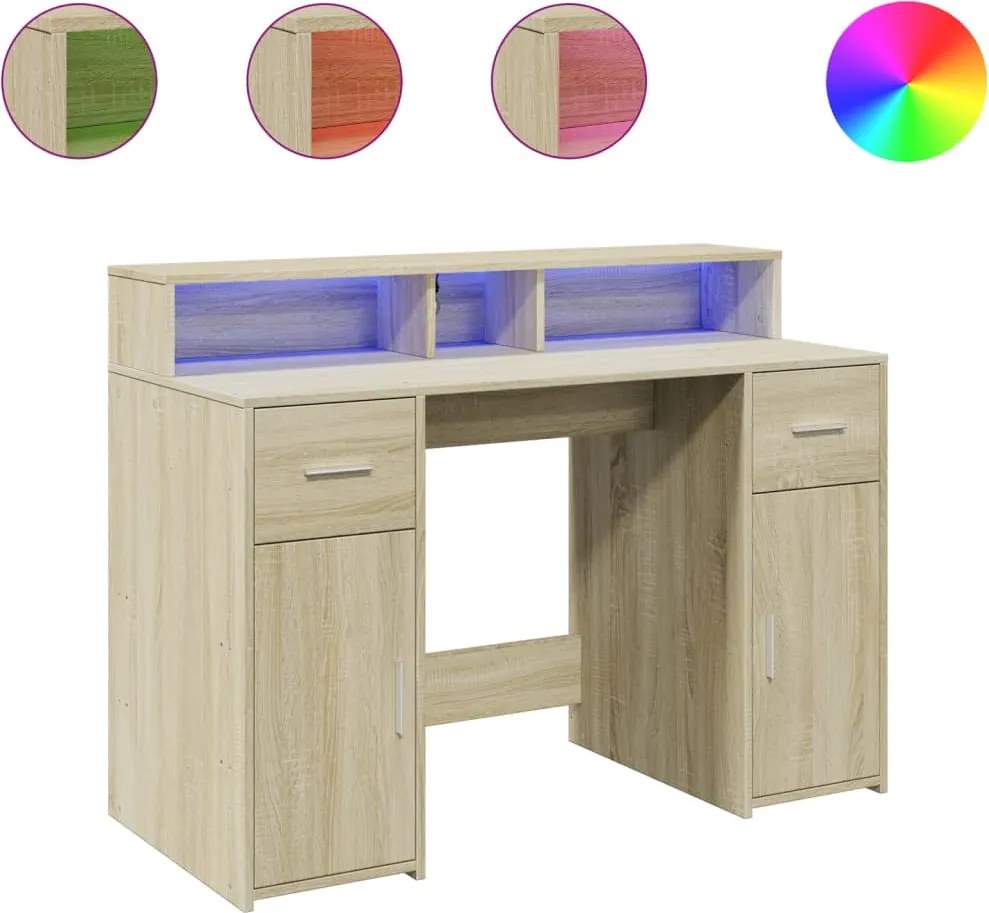 Psací stůl s LED dub sonoma 120 x 55 x 91 cm kompozitní dřevo 3309413