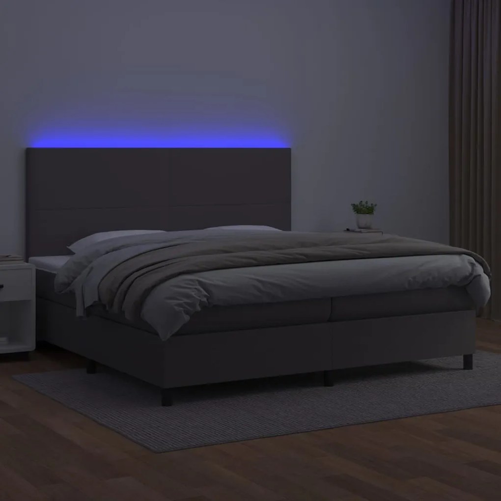 Box spring postel s matrací a LED šedá 200x200 cm umělá kůže 3135847