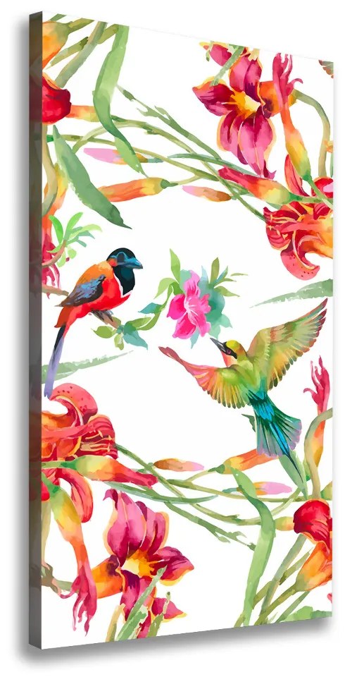 Wallmuralia Vertikální Foto obraz na plátně Ptáci a květiny 50x100