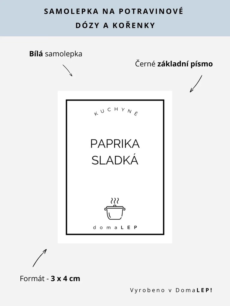 Samolepka na kořenky PAPRIKA SLADKÁ bílá 3 × 4 cm základní písmo