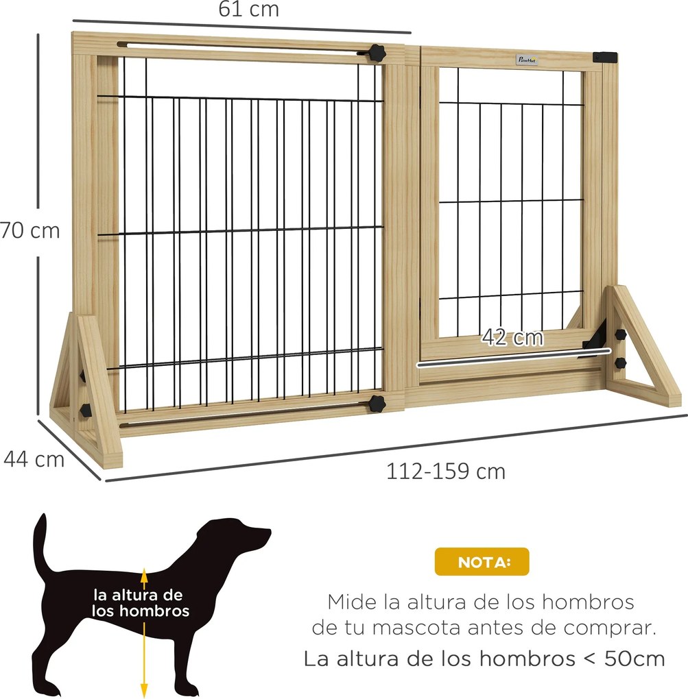PawHut Dřevěná bariéra pro psy 112-159x70 cm Rozšiřitelná zvířecí brána s trojúhelníkovými podpůrnými nohami pro dveře, chodby a schodiště - přírodní…