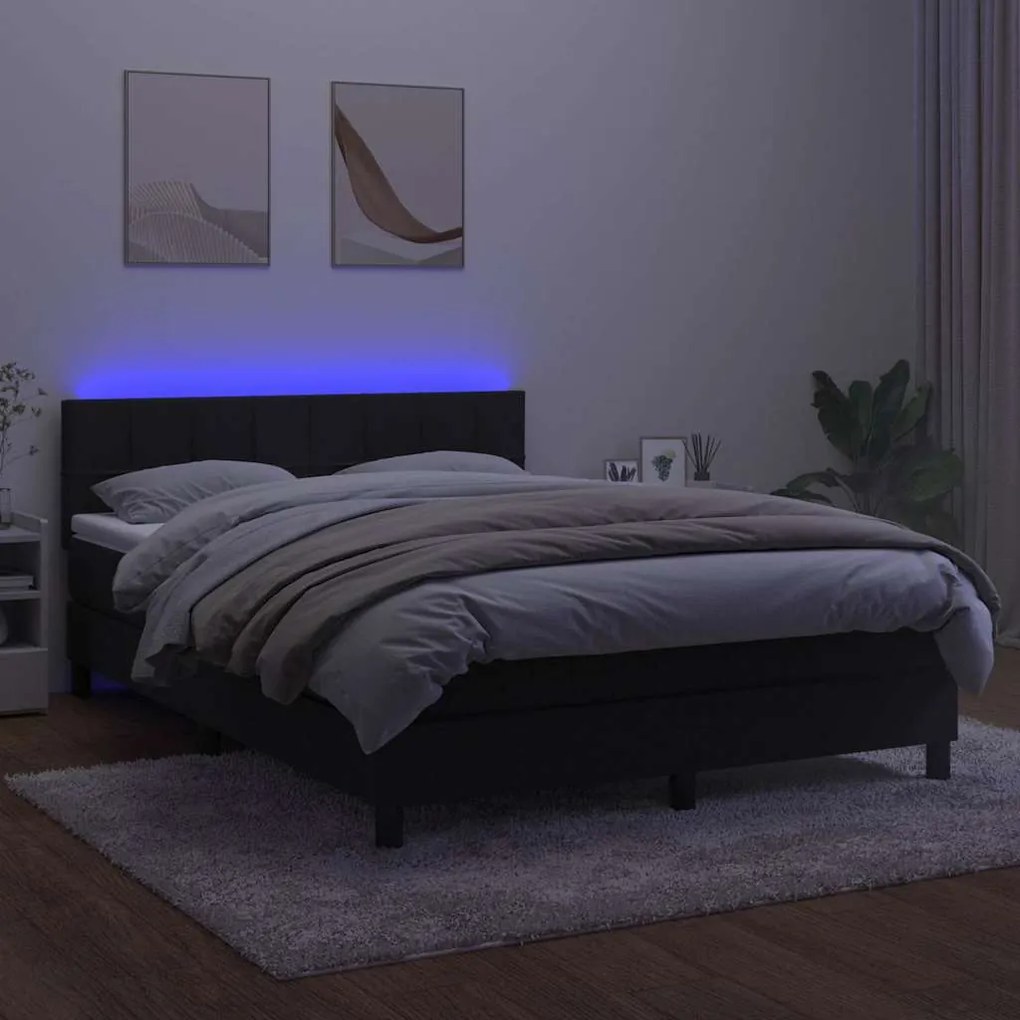 Box spring postel s matrací a LED černá 140x190 cm samet 3134401