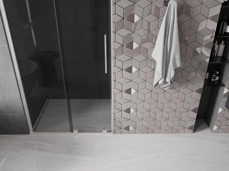 Mexen Velar, posuvné sprchové dveře do otvoru 90 cm, 8mm šedé sklo, broušená ocel, 871-090-000-41-97
