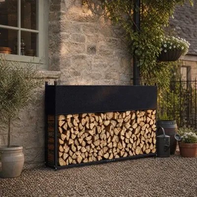 Outsunny Stojan na palivo 202 x 25 x 113 cm, stojan na dřevo s 600D Oxford krytem, ocelový rám do 500 kg, černý