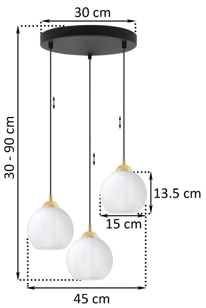 Závěsné svítidlo Costa, 3x bílé skleněné stínítko, b/g, o