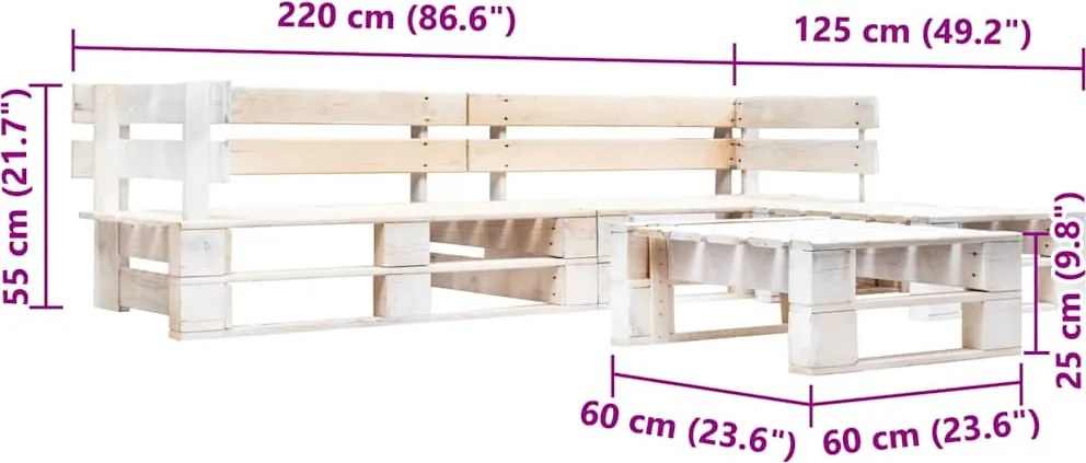 4dílná zahradní sedací souprava z palet dřevo bílá 277391