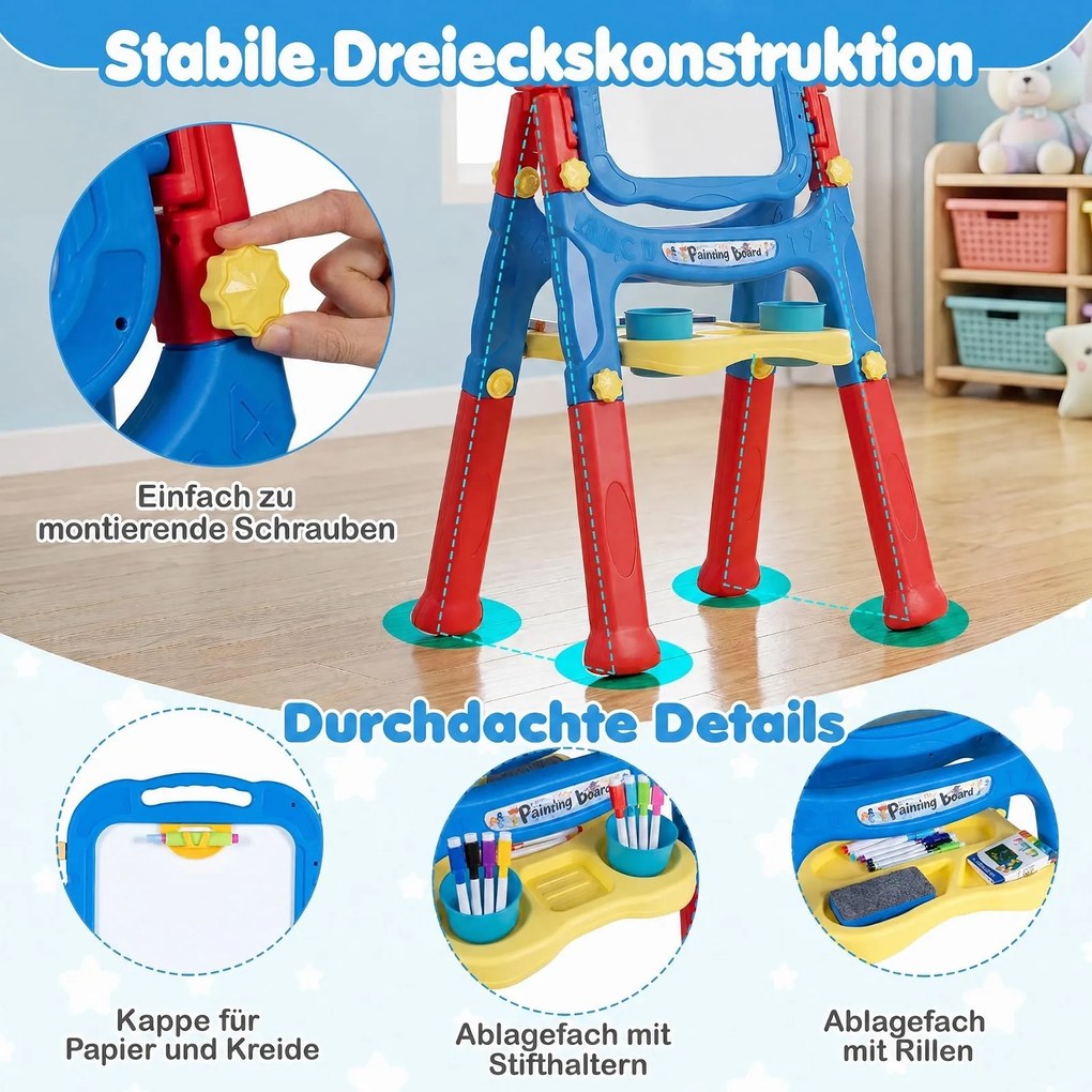 Costway 4-in-1 Dětská tabule Výškově nastavitelná Oboustranný dětský stojan