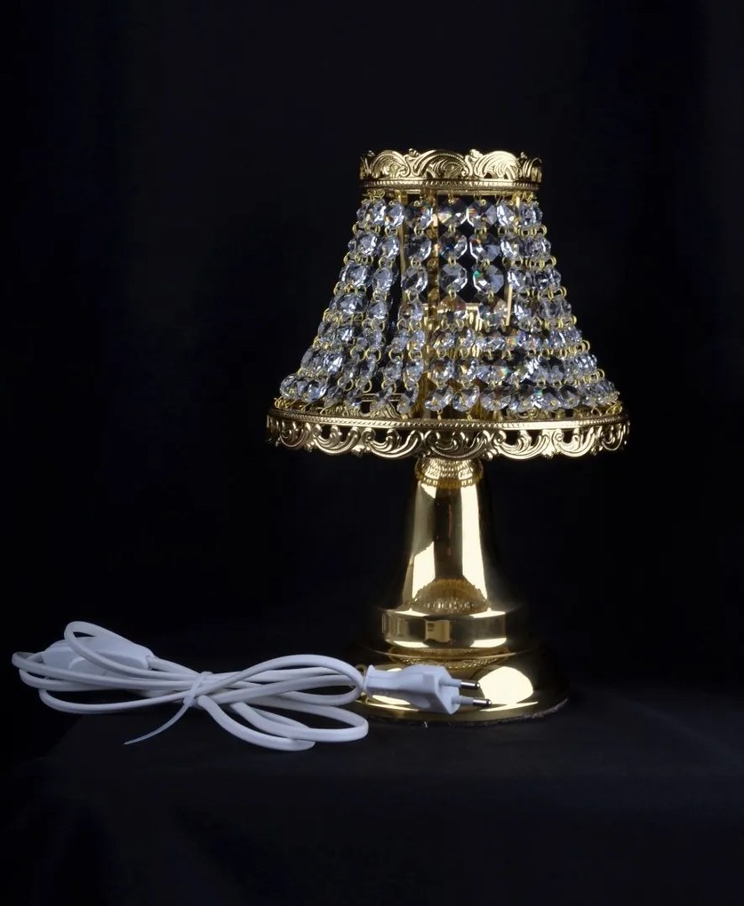 Zlatá mosazná Štrasová křišťálová stolní lampa s jednou žárovkou