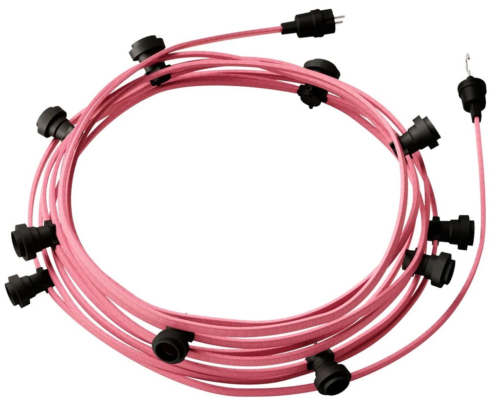 creative cables Hotový světelný řetěz LUMET 12,5 m je sestavený z 10 černých objímek, háčku a zástrčky Barva kabelu: Červená - CM09