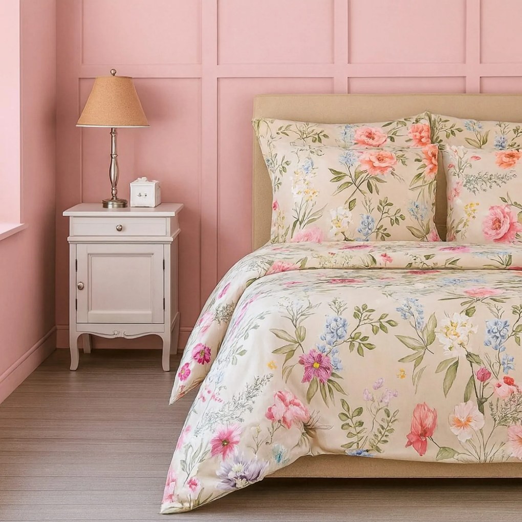 Saténové povlečení LUXURY COLLECTION Botanica elegance - 1x 240/200, 2x 70/90cm