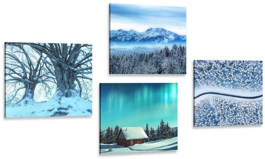 Set obrazů zasněžená krajinka Varianta: 4x 40x40