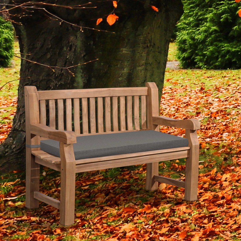 Teaková lavice Jackson s sedací polštář 120 cm + teak – tmavě šedá