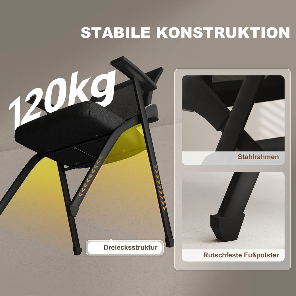 HOMCOM Sada 2 skládacích židlí, kempingová židle se síťovaným opěradlem, skládací kancelářská židle s ocelovým rámem pro hosty, kancelář, černá