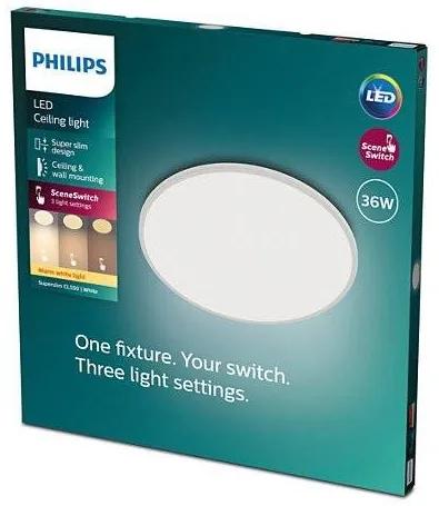 PH 8719514327146 LED Stropní přisazené svítidlo Philips Superslim CL550 8719514327146 36W 3600lm 2700K IP20 55cm bílé, 3-krokové stmívání - PHILIPS