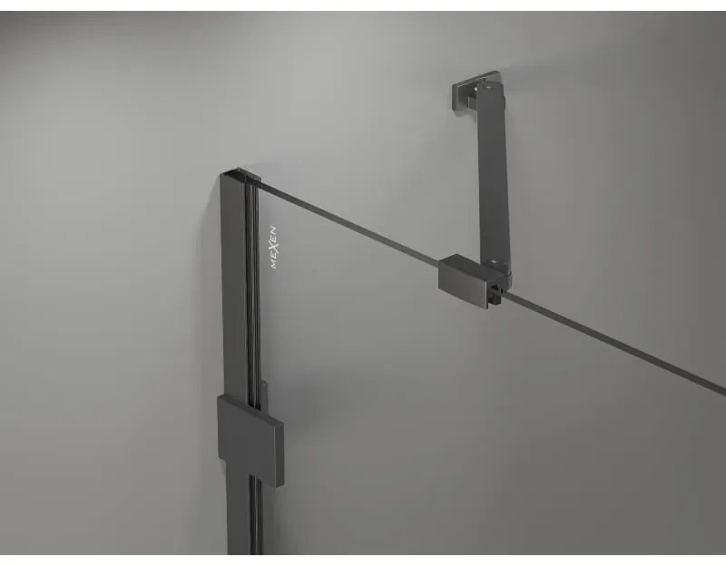 Mexen Lunar, pětiúhelníkový sprchový kout naklápěcí doleva 90 x 90 cm, 8mm čiré sklo, pistolově šedý kartáčovaný - 831-090L-090P-66-00-L