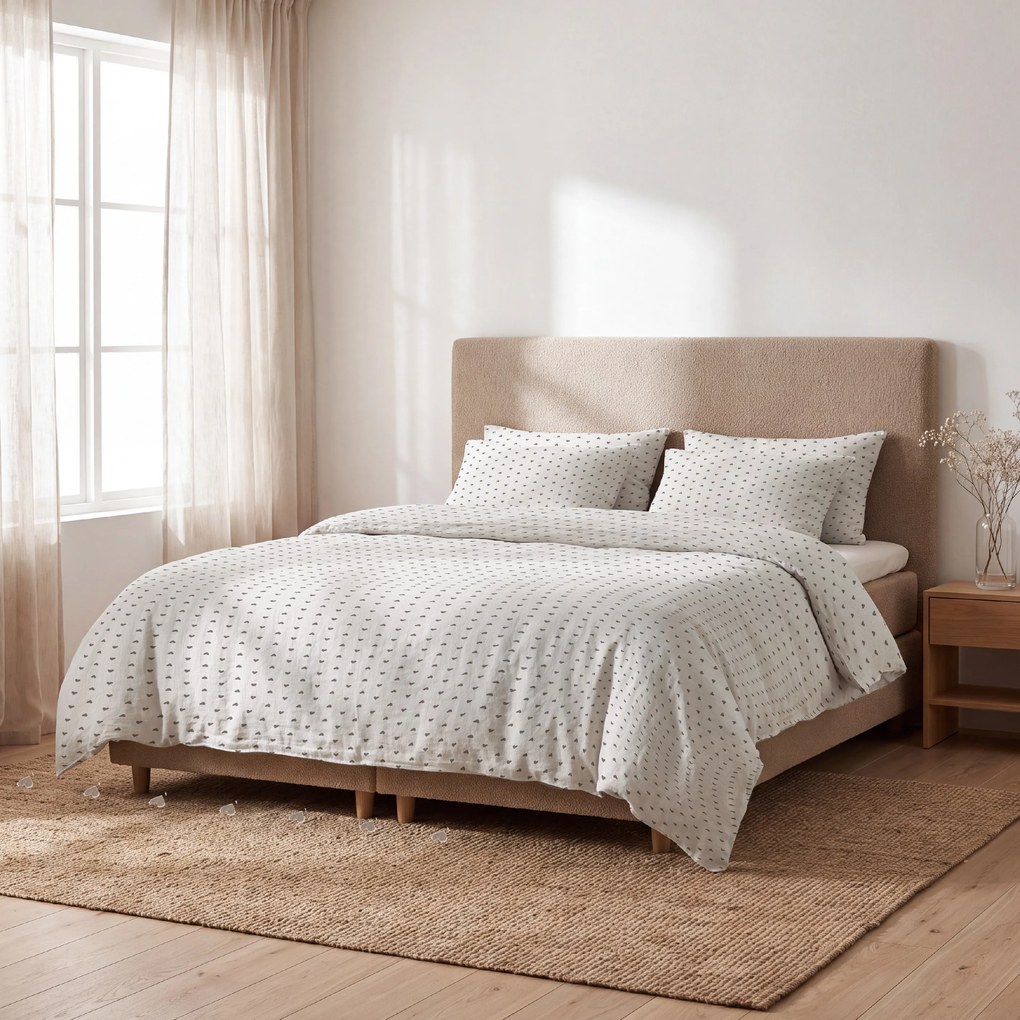 Mušelínové prodloužené povlečení Srdíčka - hnědé Velikost: 140 x 220 + 70 x 90