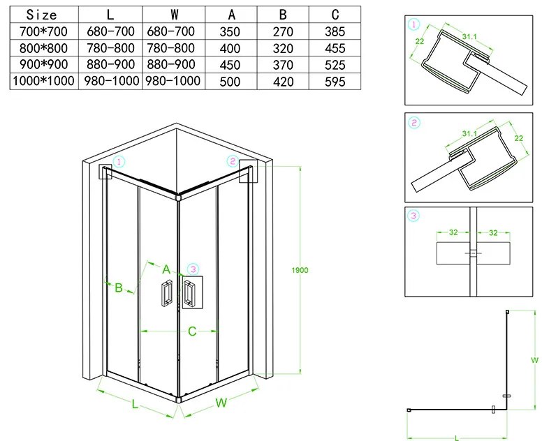 BPS-koupelny Čtvercový sprchový kout HYD-SK93C 100x100 chrom/transparent - bez vaničky