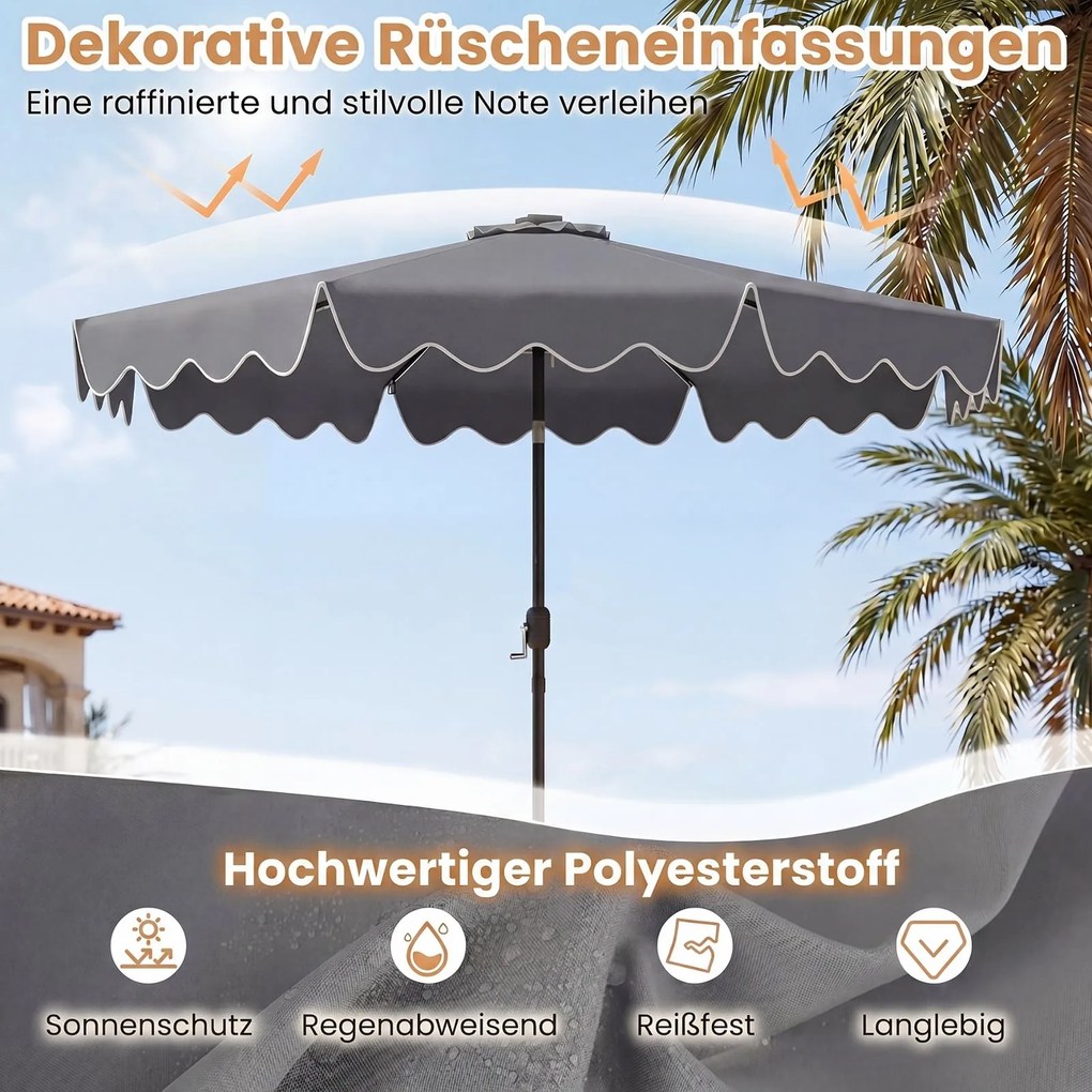 Costway Slunečník 270 cm s LED solárním osvětlením Větruodolný s 8 žebrováním