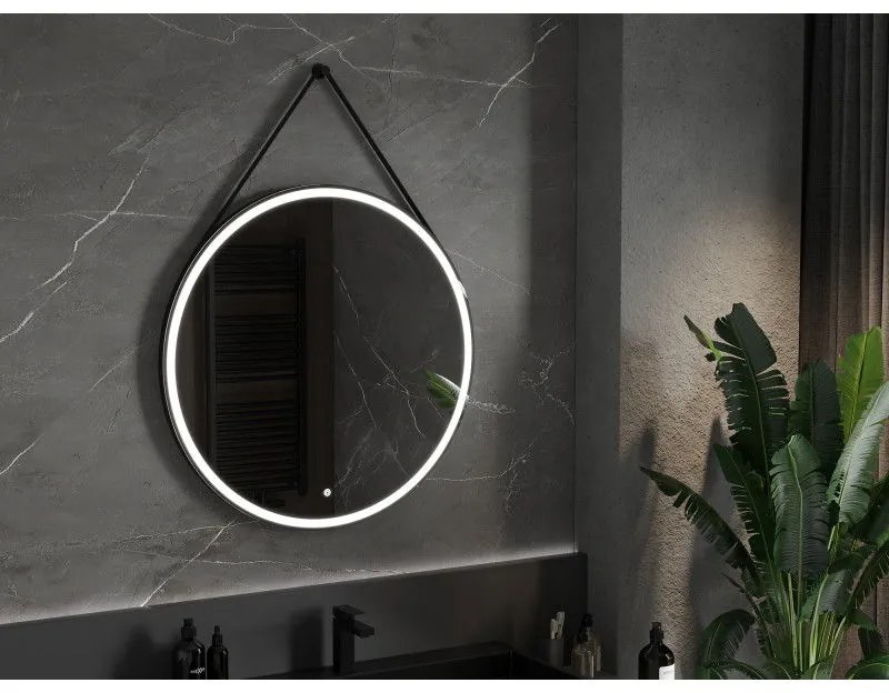 Mexen Reni, LED koupelnové zrcadlo s podsvícením 90x90 cm, 6000K, černý rám, ochrana proti zamlžování, 9812-090-090-611-70
