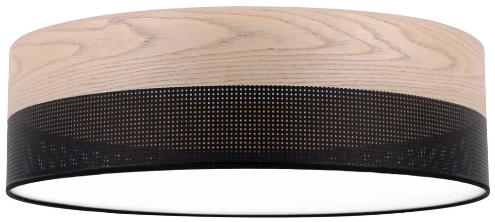 Stropní svítidlo Wood, 1x béžová dubová dýha/černé plastové stínítko, (bílé plexisklo), (fi 50cm)