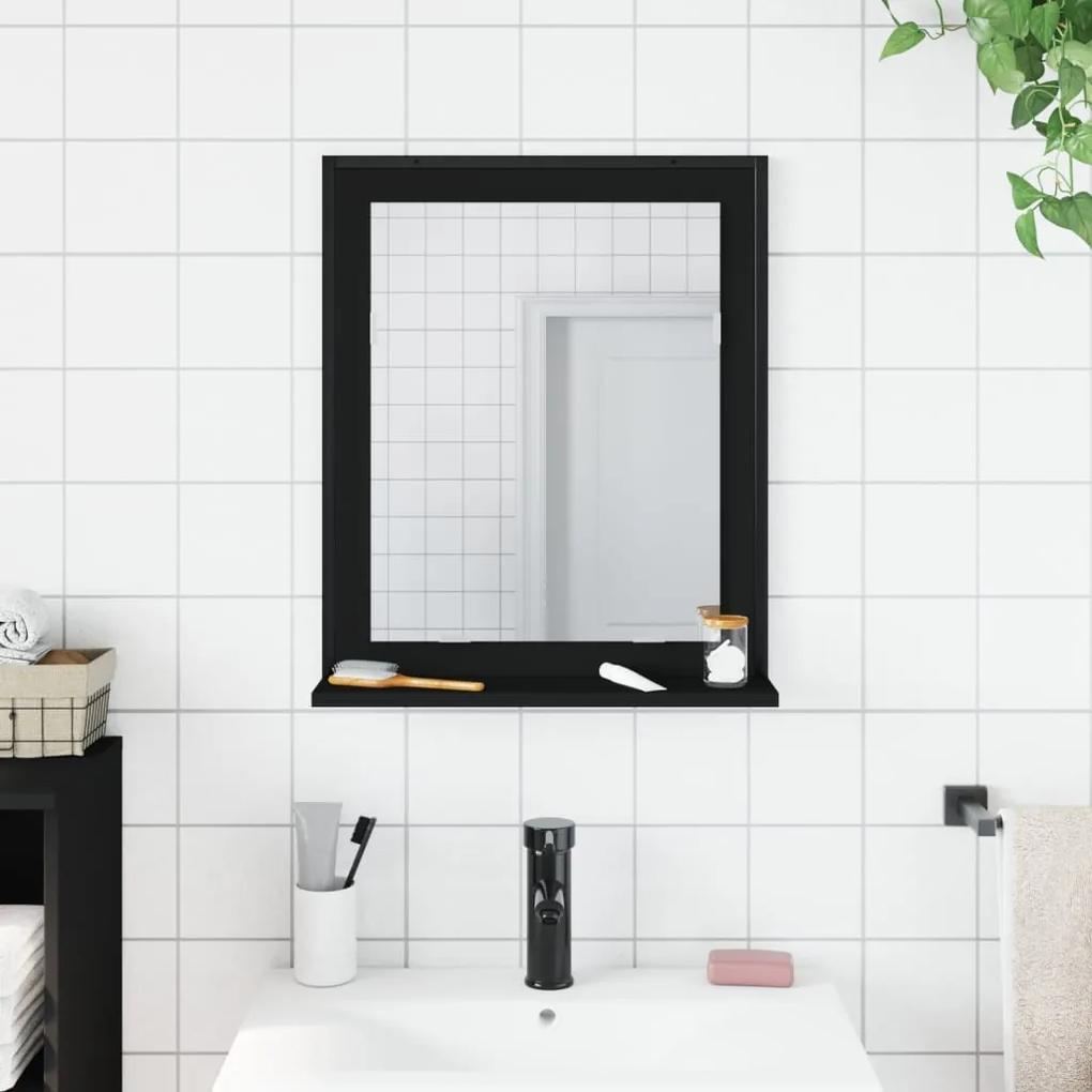 Koupelnové zrcadlo s poličkou černé 50 x 12 x 60 cm kompozit