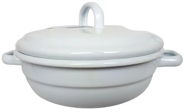 Bílá smaltovaná mísa s pokličkou White blue - Ø 16*8cm
