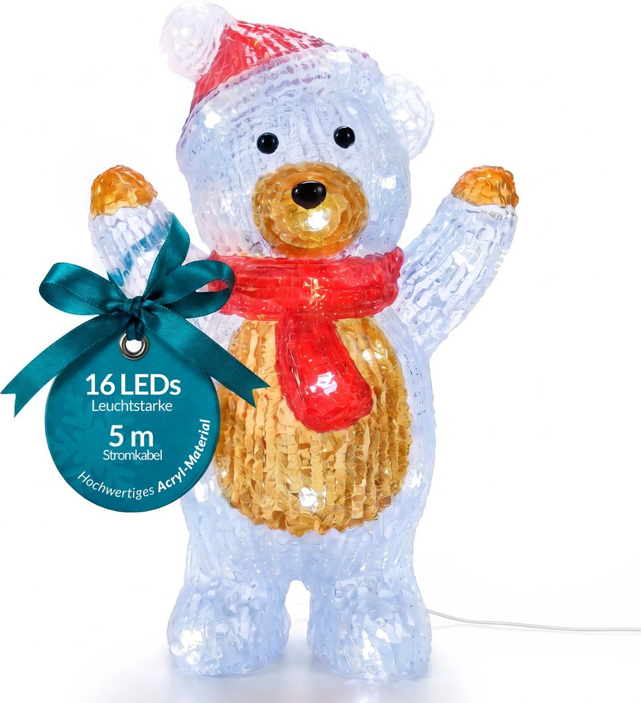 LED akryl figurka Vánoce Teddy stojící