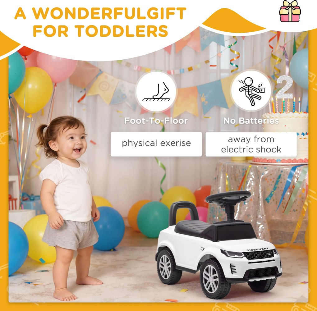 AIYAPLAY Land Rover chodítko (licence) – 18–36 měsíců, úložný prostor, klakson a zvuky motoru, bílá