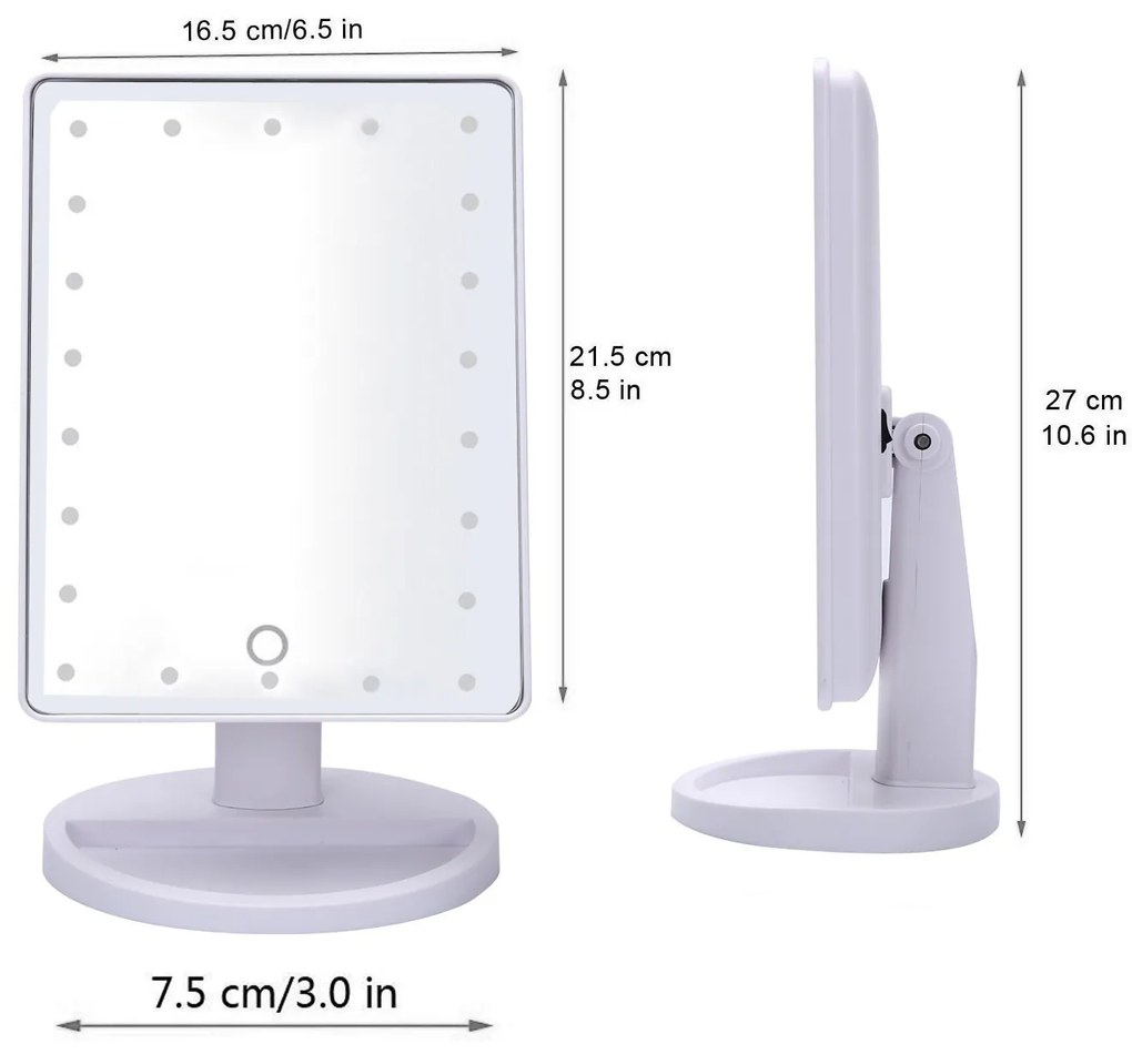 Bezdoteku Kosmetické make-up zrcátko s led osvětlením bílé